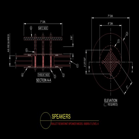 Detail of speakers elevation and section autocad file