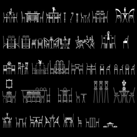 Dining Table And Chair Elevation CAD Blocks Drawing Free Download DWG File