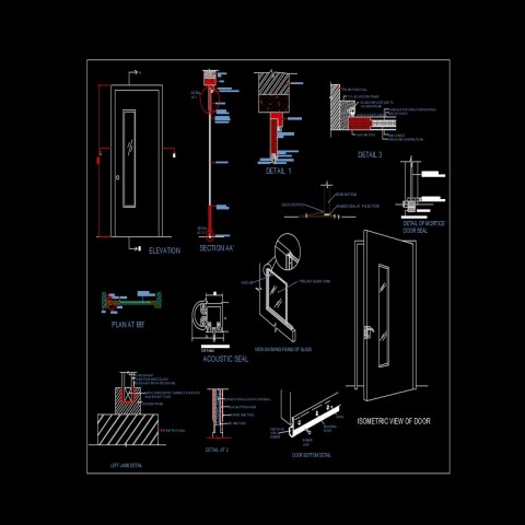 Door elevation and section plan layout file