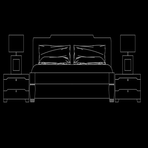 Double Bed Front Elevation CAD Drawing Download DWG File
