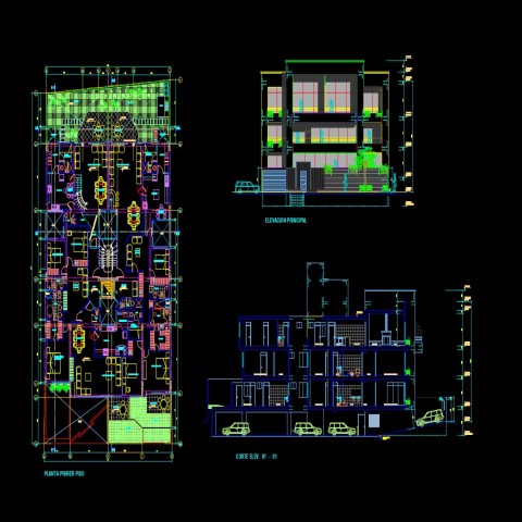 Elevation and section building professional planes in Lima plan autoad file
