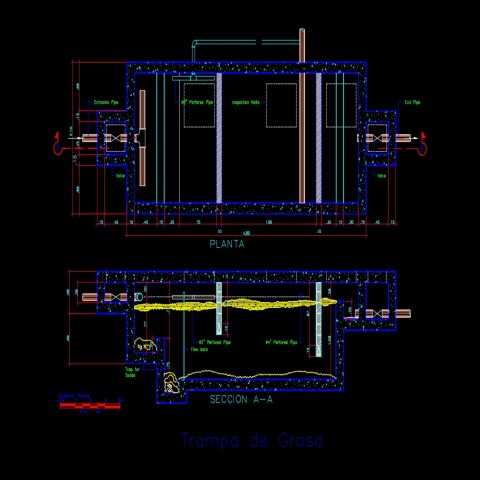 Fat trap plan and section autocad file