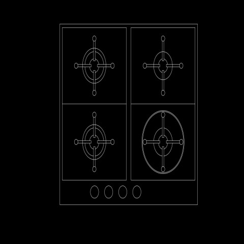 Four burner gas stove cad block design dwg file