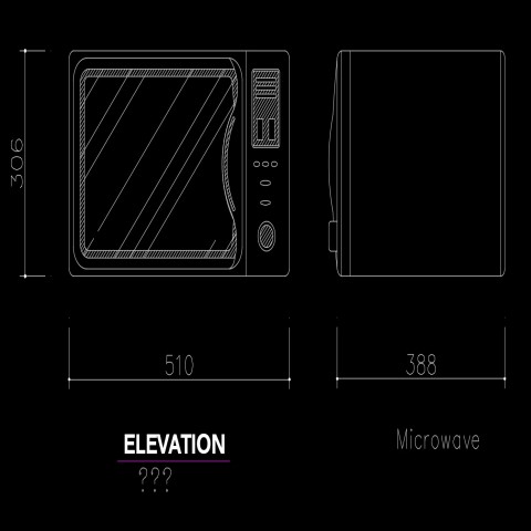 Front and side block design of microwave oven dwg file