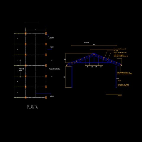 Metallic structure roof and foundation plan dwg file