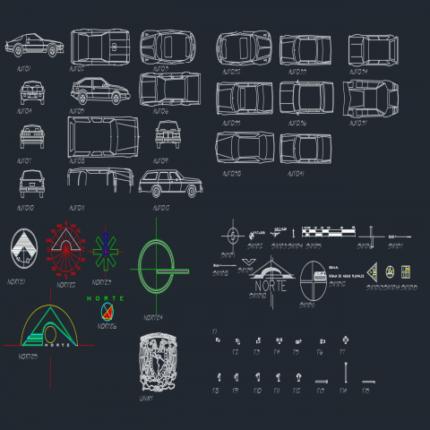 Miscellaneous vehicle and symbols blocks dwg file