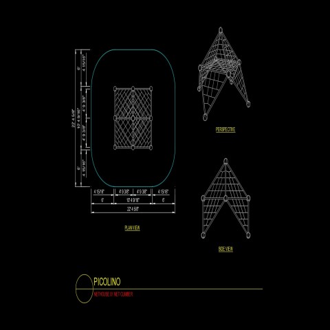Net house with chamber view with rectangular pattern plan,side view and ...