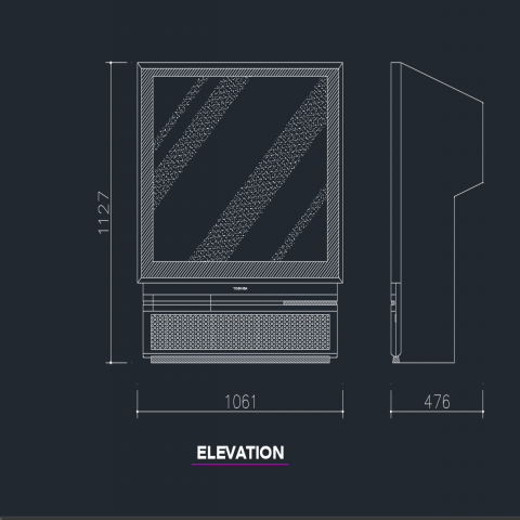 Old television cad block design dwg file