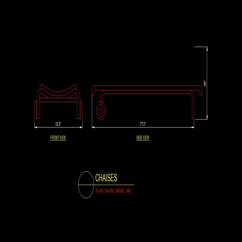 Playa chaise front and side view chaises view dwg file
