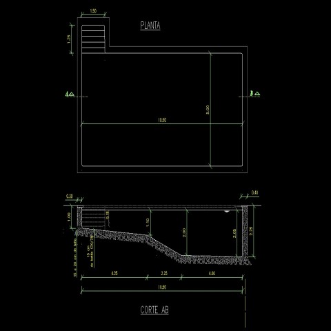 Rectangular pool plan and section detail dwg file