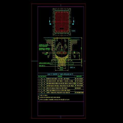Register box plan and section autocad file