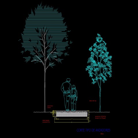 Section of pedestrian foot walk autocad file