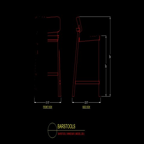 Shine bar chair model view with front and side view dwg file