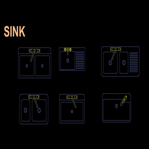 Single and double sink plan dwg file