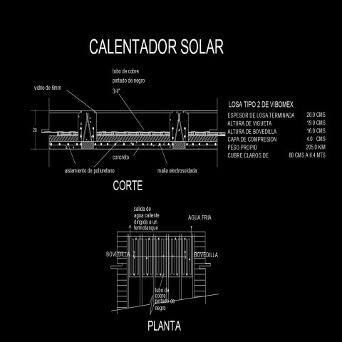 Solar collector plan and section dwg file
