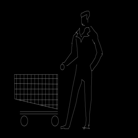 Standing man with shopping cart cad block dwg file