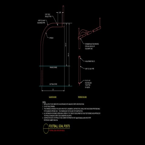 Structure view of foot ball goal post with elevation and perspective ...