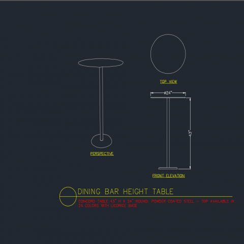 Table perspective view with top and front view dwg file