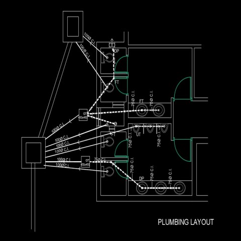 Toilet Plumbing Layout Plan CAD Drawing Download Free DWG File