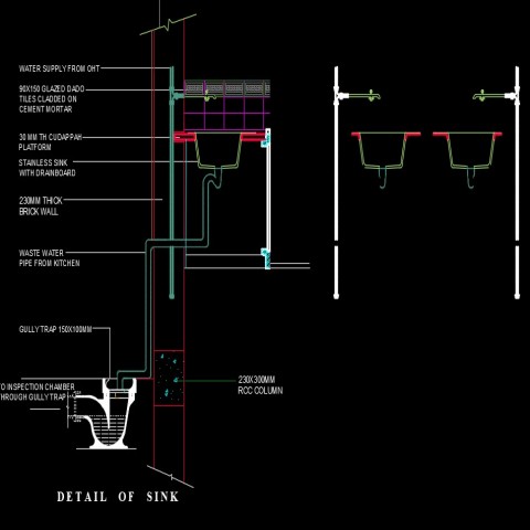 Water Pipe And Drainage Plumbing Section Drawing Free Download DWG File